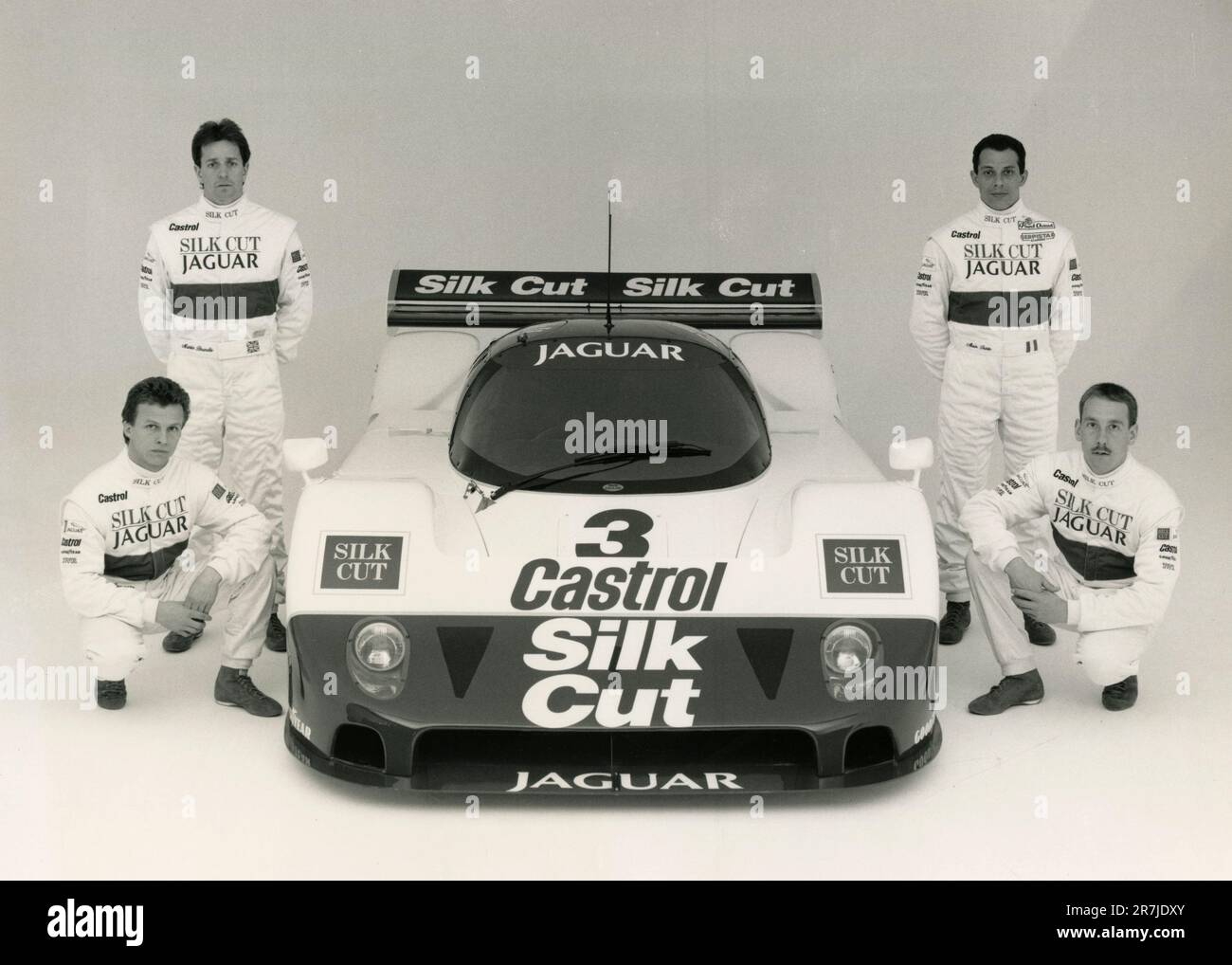 Car racing Jaguar Silk Cut team pilots Martin Brundle, Andy Wallace ...