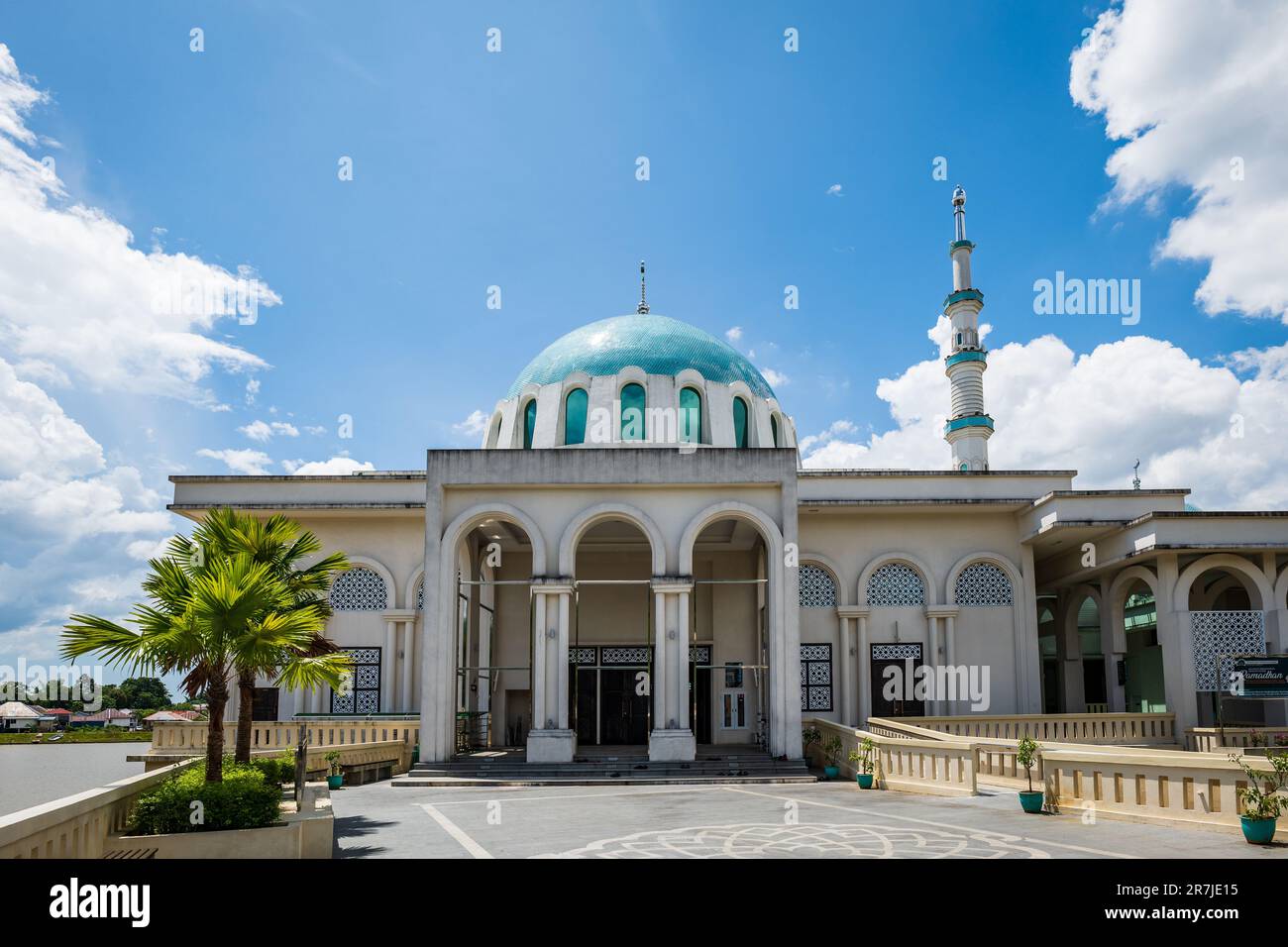 India Mosque Kuching Sarawak, floating mosque on river in Kuching, Sarawak, Malaysia. Landmark ...