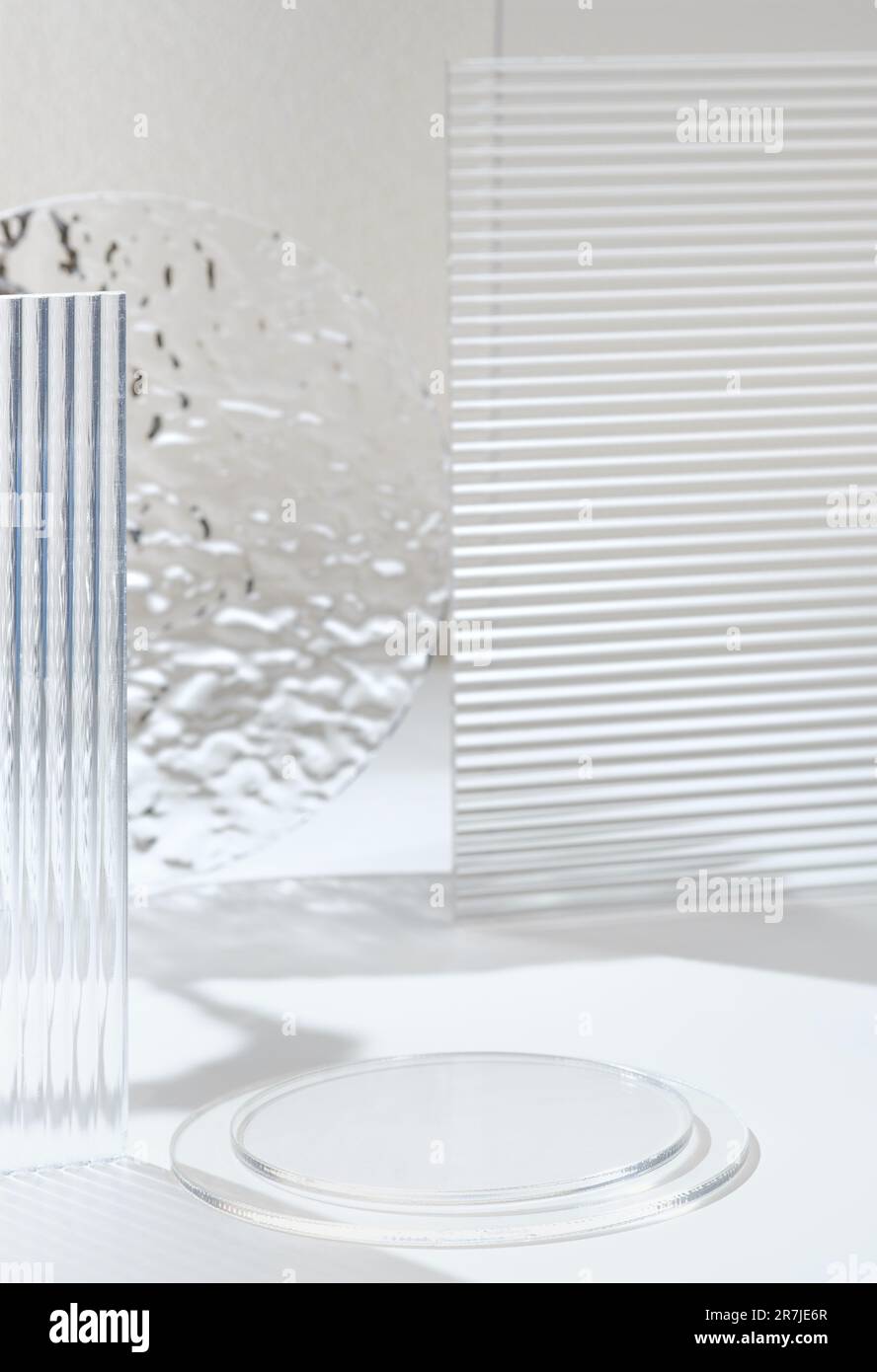 Transparency pedestal product display high key white background of ...