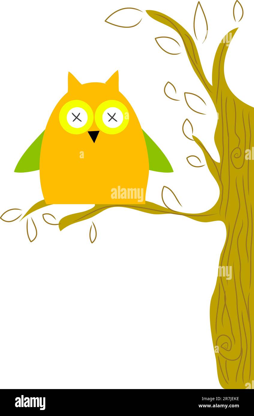 Vector owl in a tree on white background Stock Vector Image & Art - Alamy