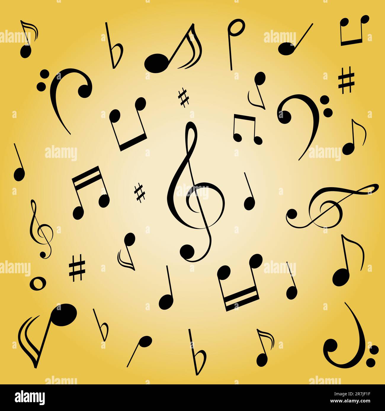 Musical notes spread on gold background Stock Vector Image & Art - Alamy