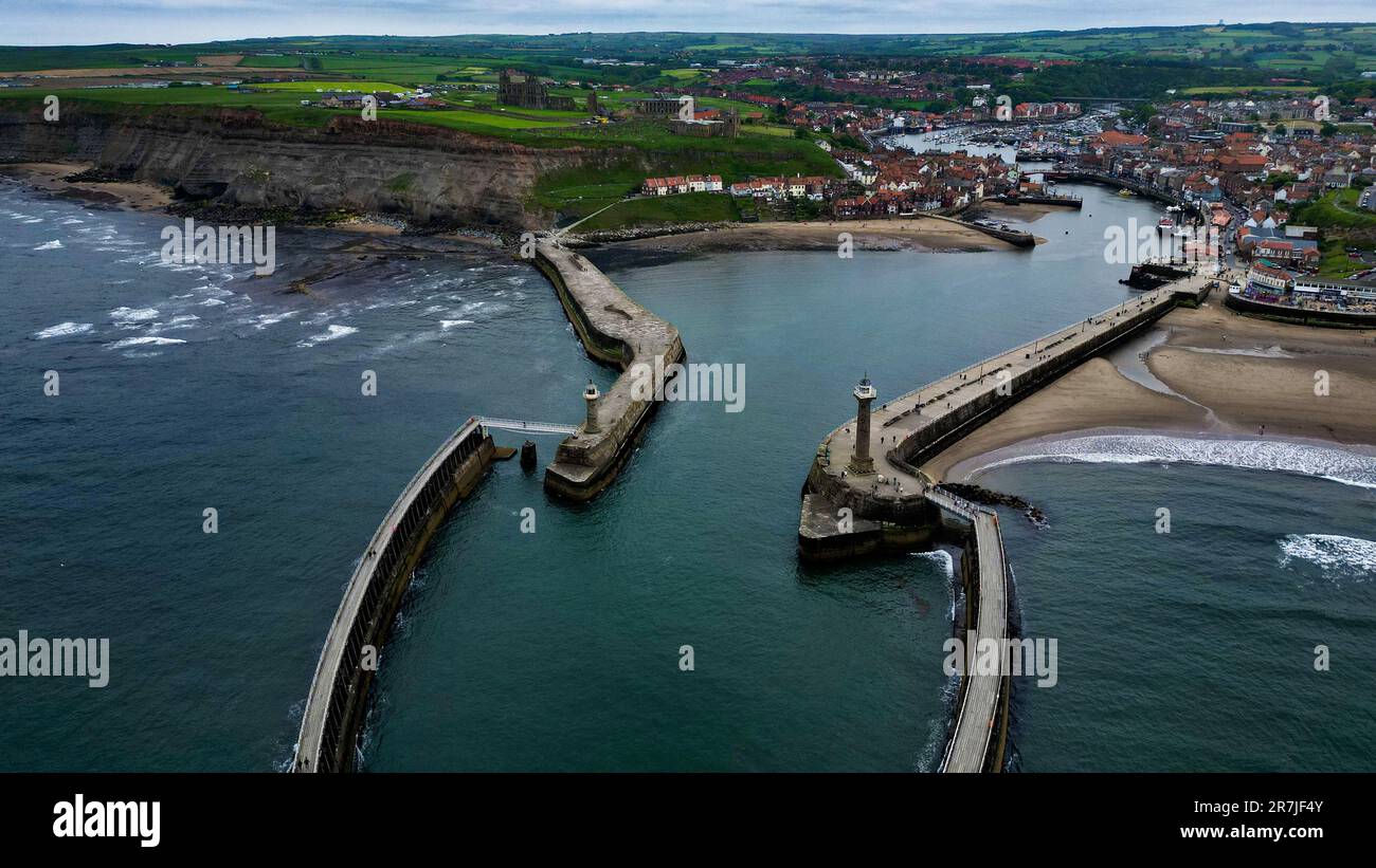 An aerial view of Whitby Harbour in North Yorkshire, England Stock ...