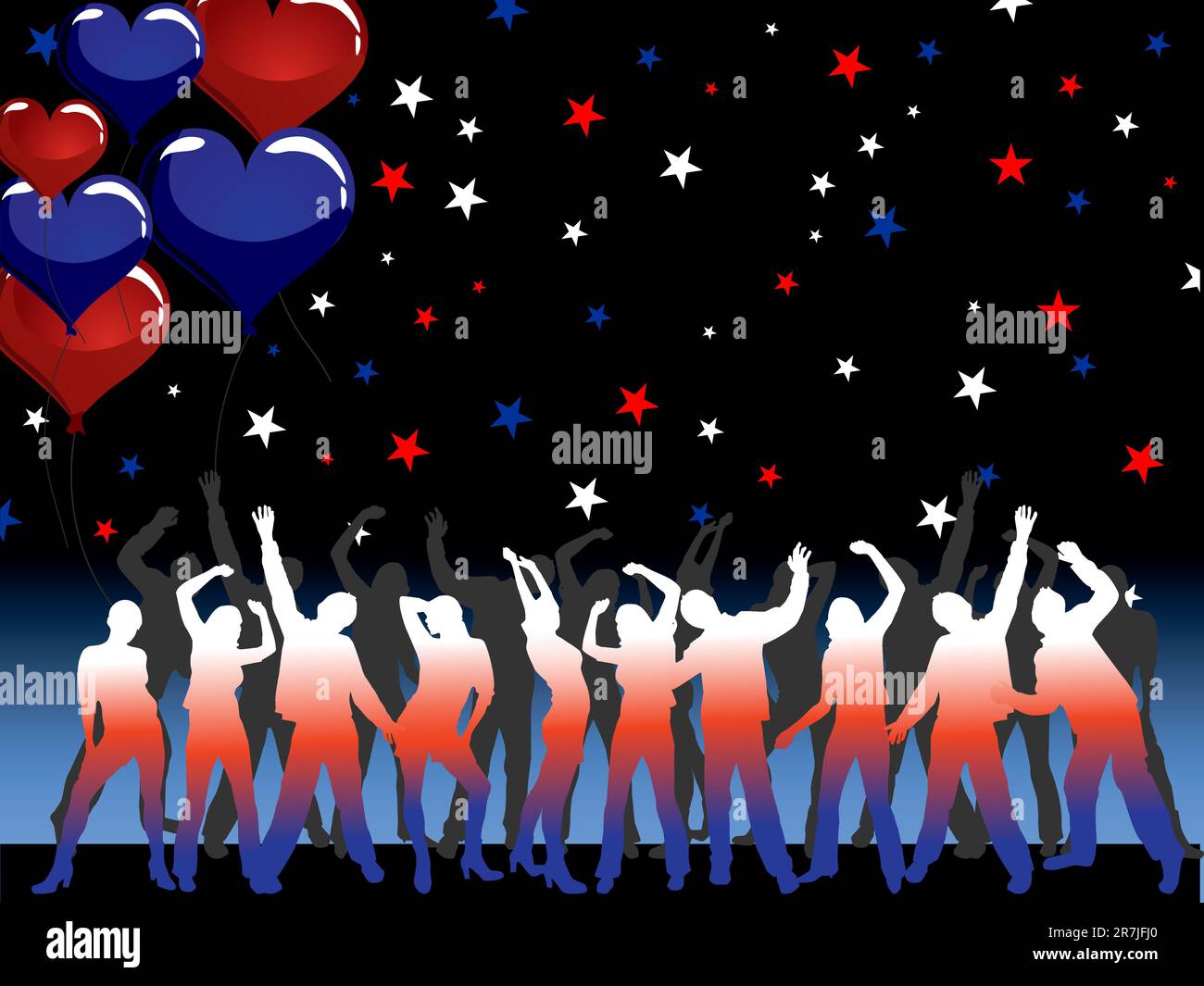 vector eps 10 illustration of dancing people silhouettes on a colorful ...