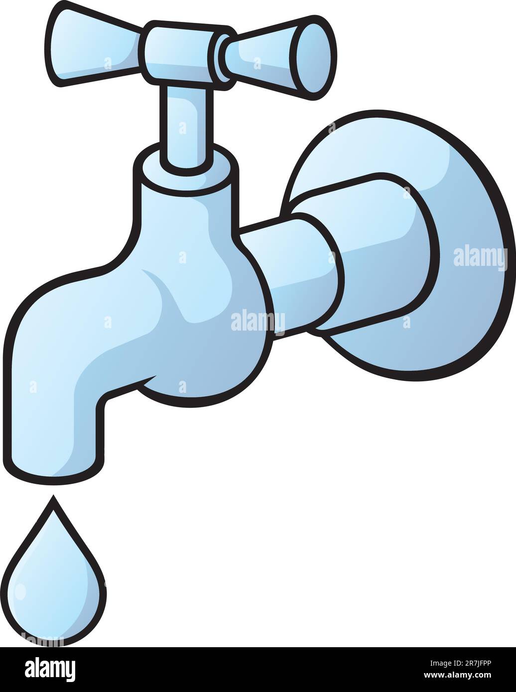 Dripping tap, light blue illustration with light shadows isolated on ...