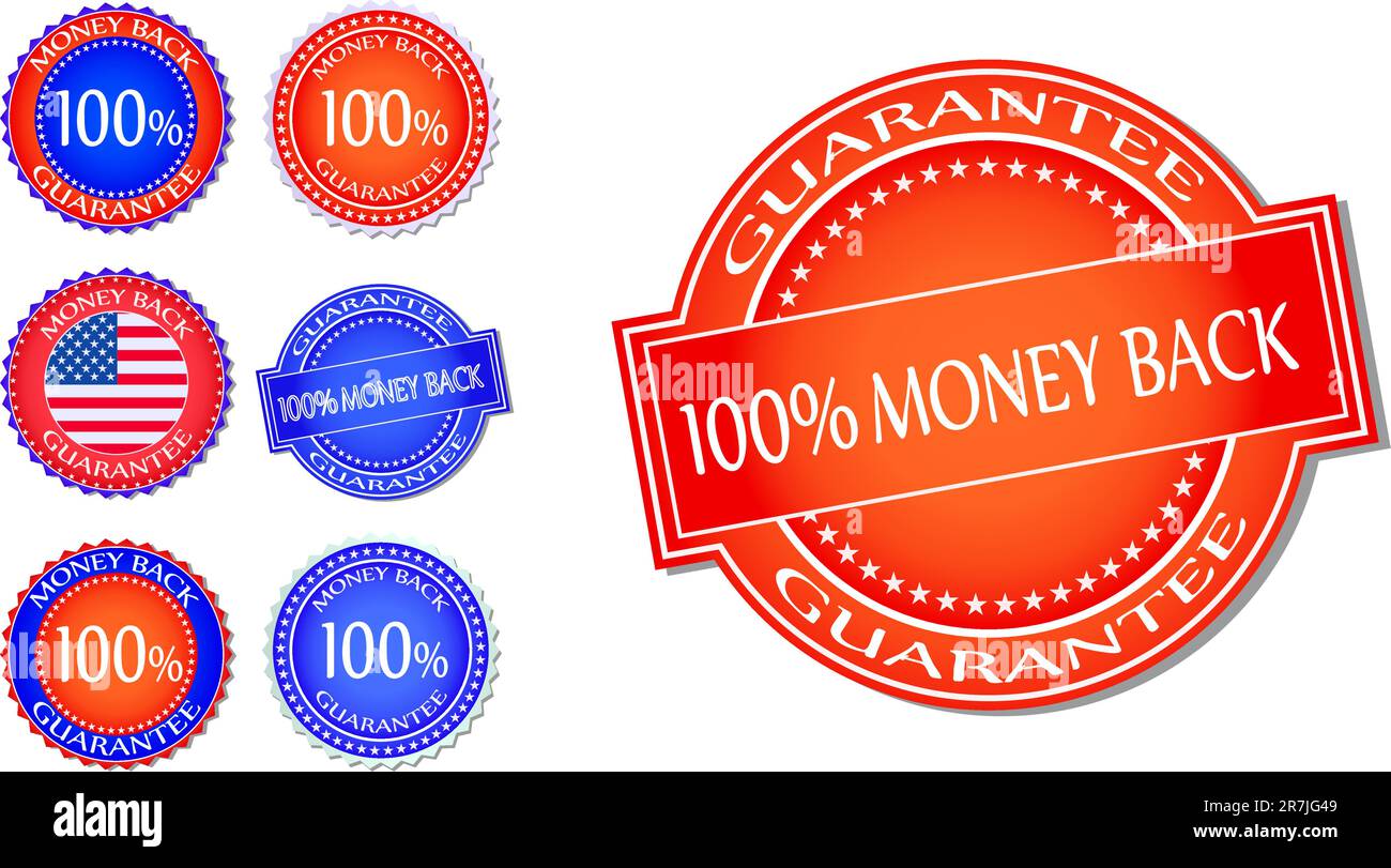 Red Blue Money Back Guarantee Seal Set. Vector Illustration Isolated On ...
