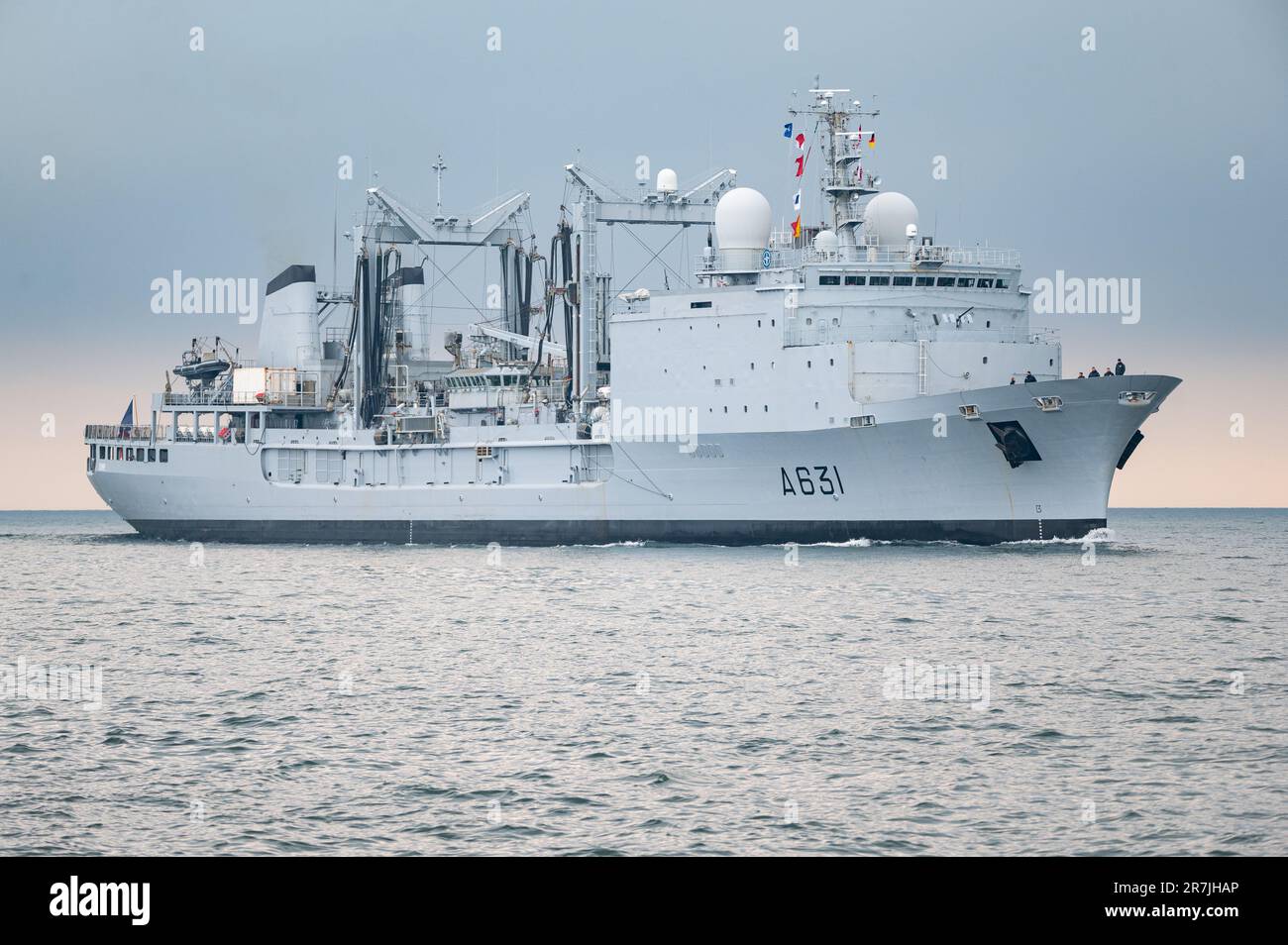 Kiel, Germany. 16th June, 2023. The French command and replenishment tanker Somme (A631) sails ...