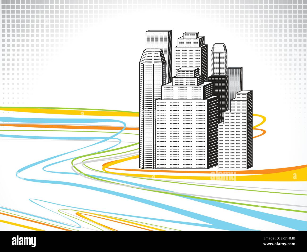 abstract colorful line wave with building vector illustration Stock ...