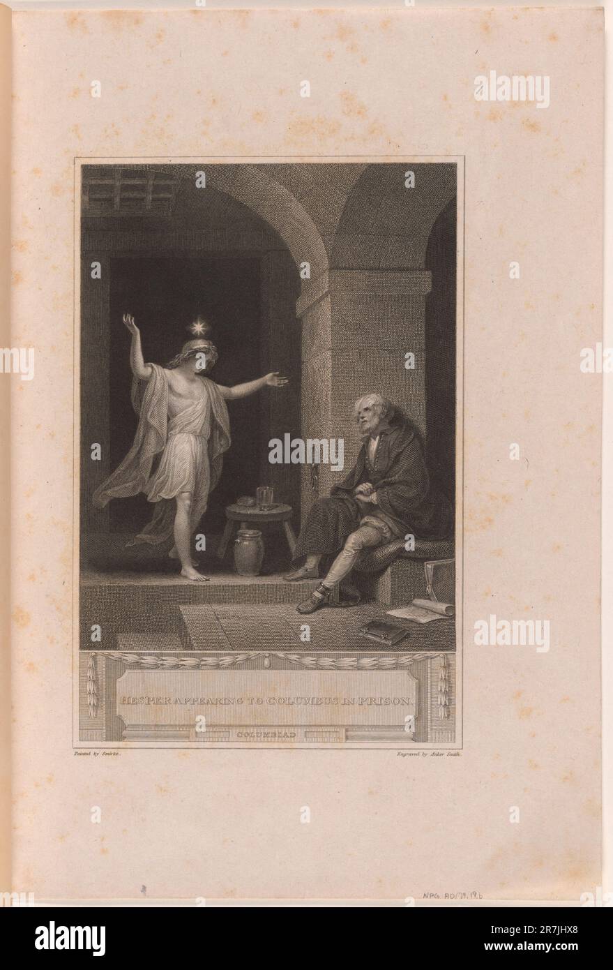 "The Columbiad" -- Hesper Appearing to Columbus in Prison 1807 Stock ...