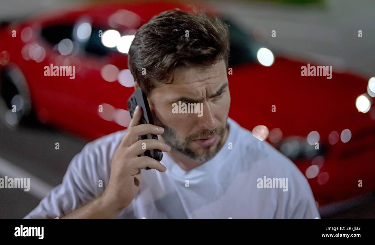 Aggressive brutal man. Hipster portrait look brutal. Displeased brutal ...