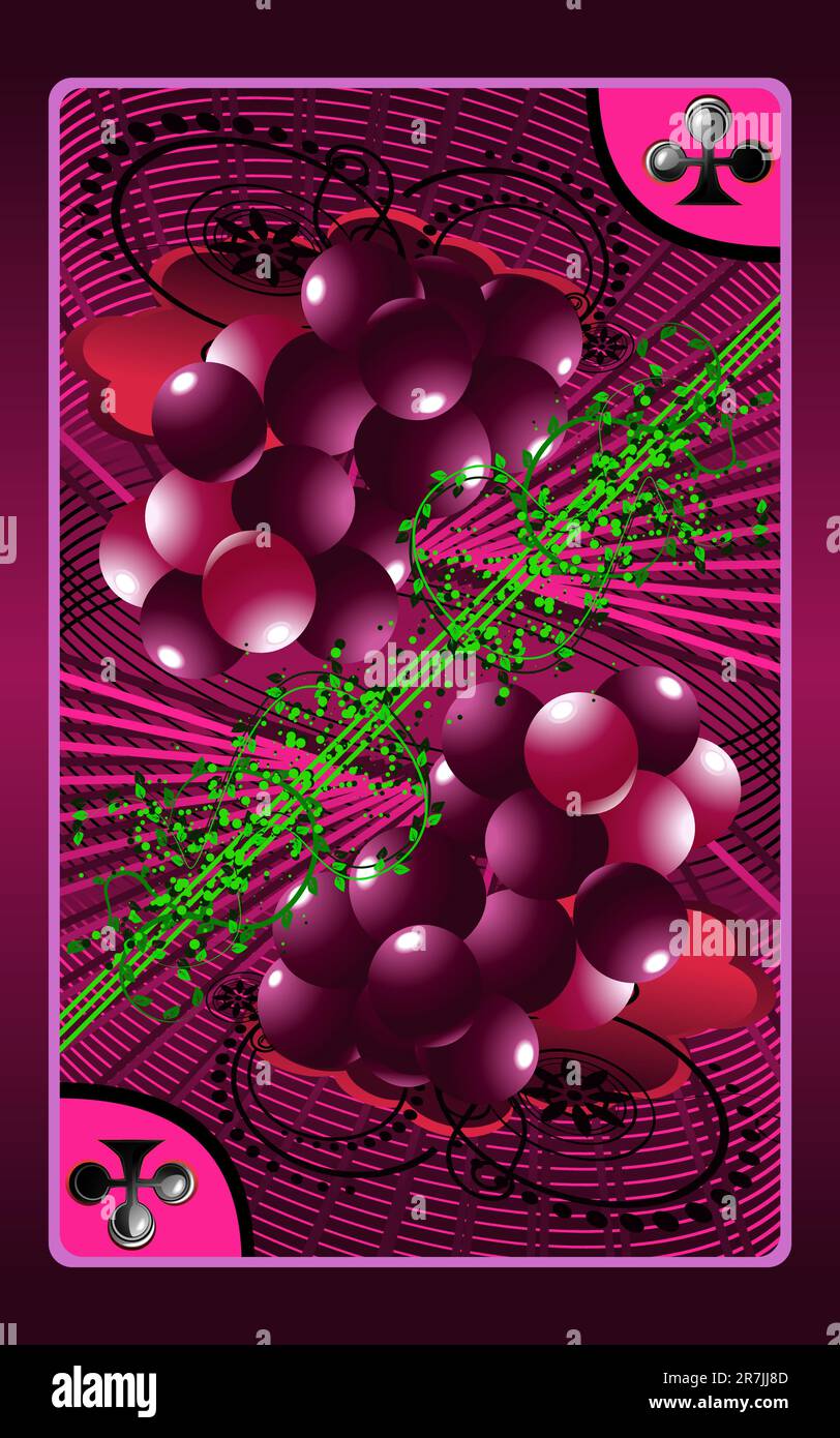 playing card in purple colors with images grapes Stock Vector Image ...