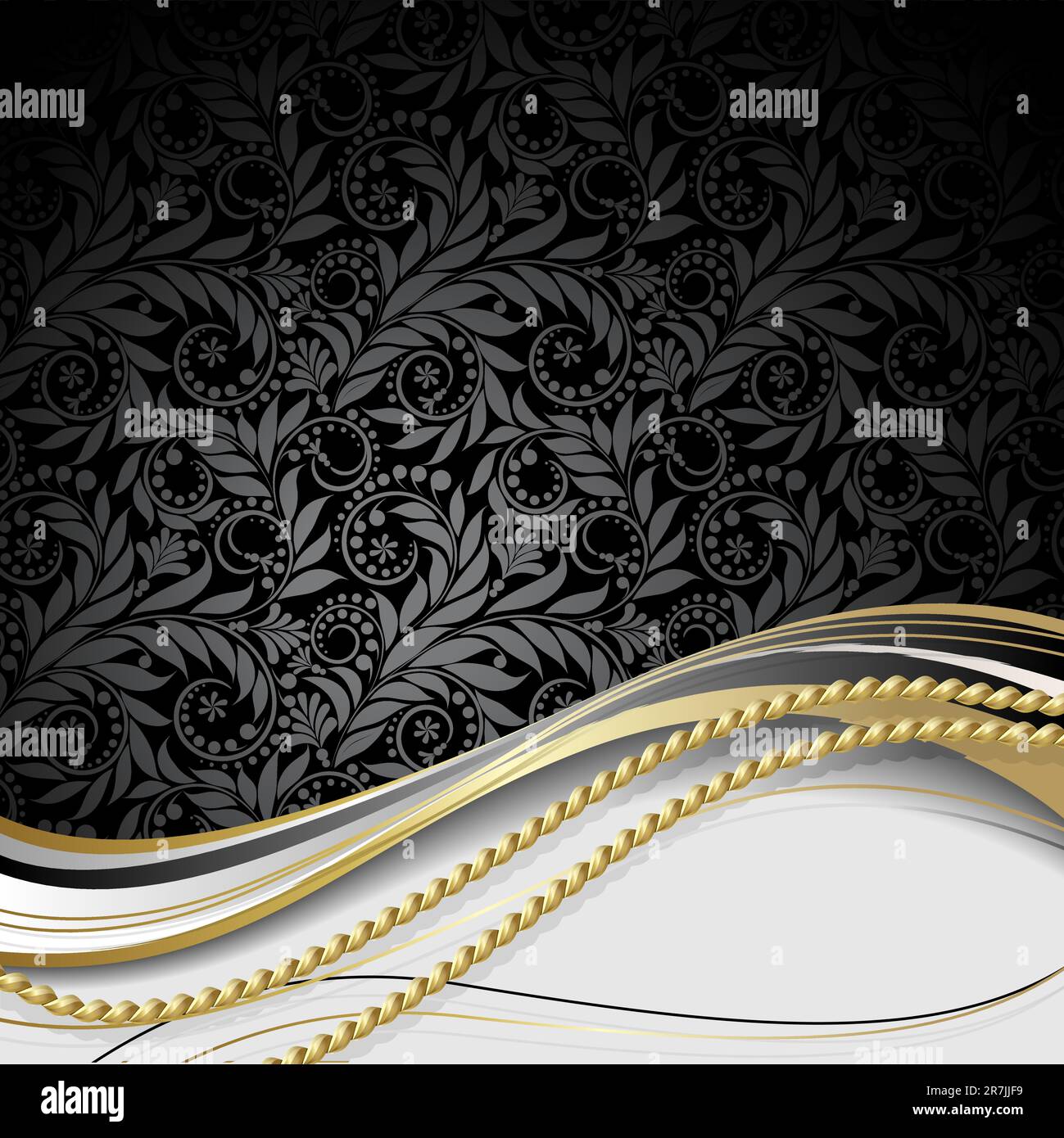 Black background with flowers and leaves and gold rope Stock Vector ...