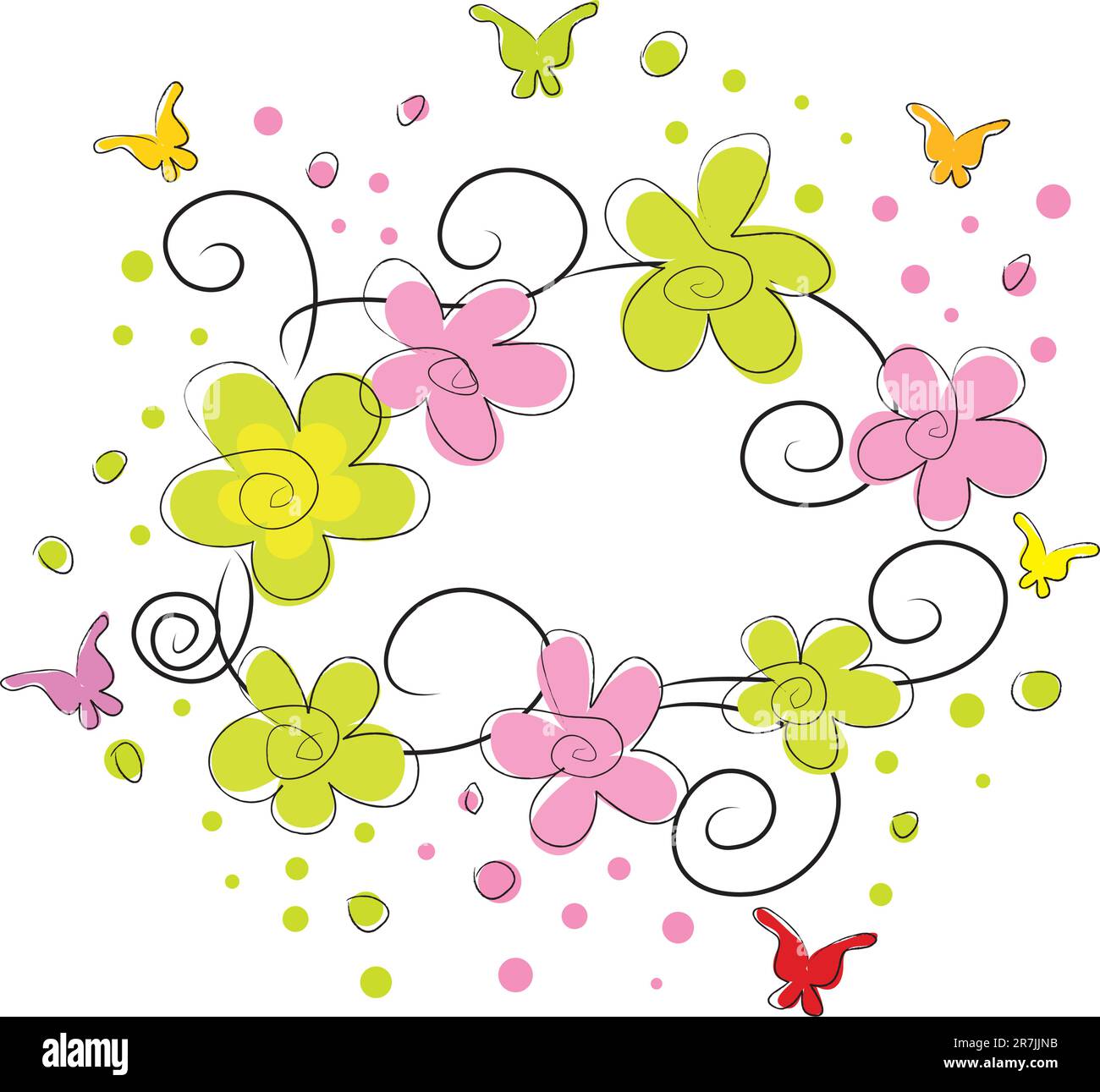 beautiful bright flowers and butterflies on white background Stock ...
