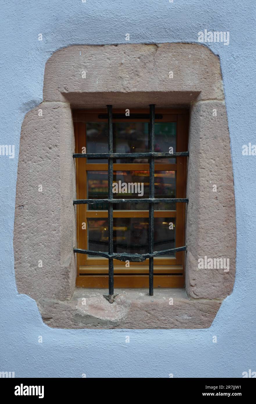 Small window in a blue wall in Riquewihr in Alsace Stock Photo - Alamy