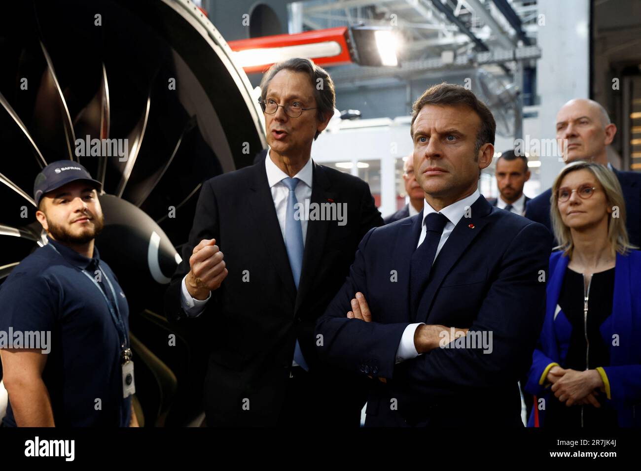 French President Emmanuel Macron, center right, with Olivier Andries ...