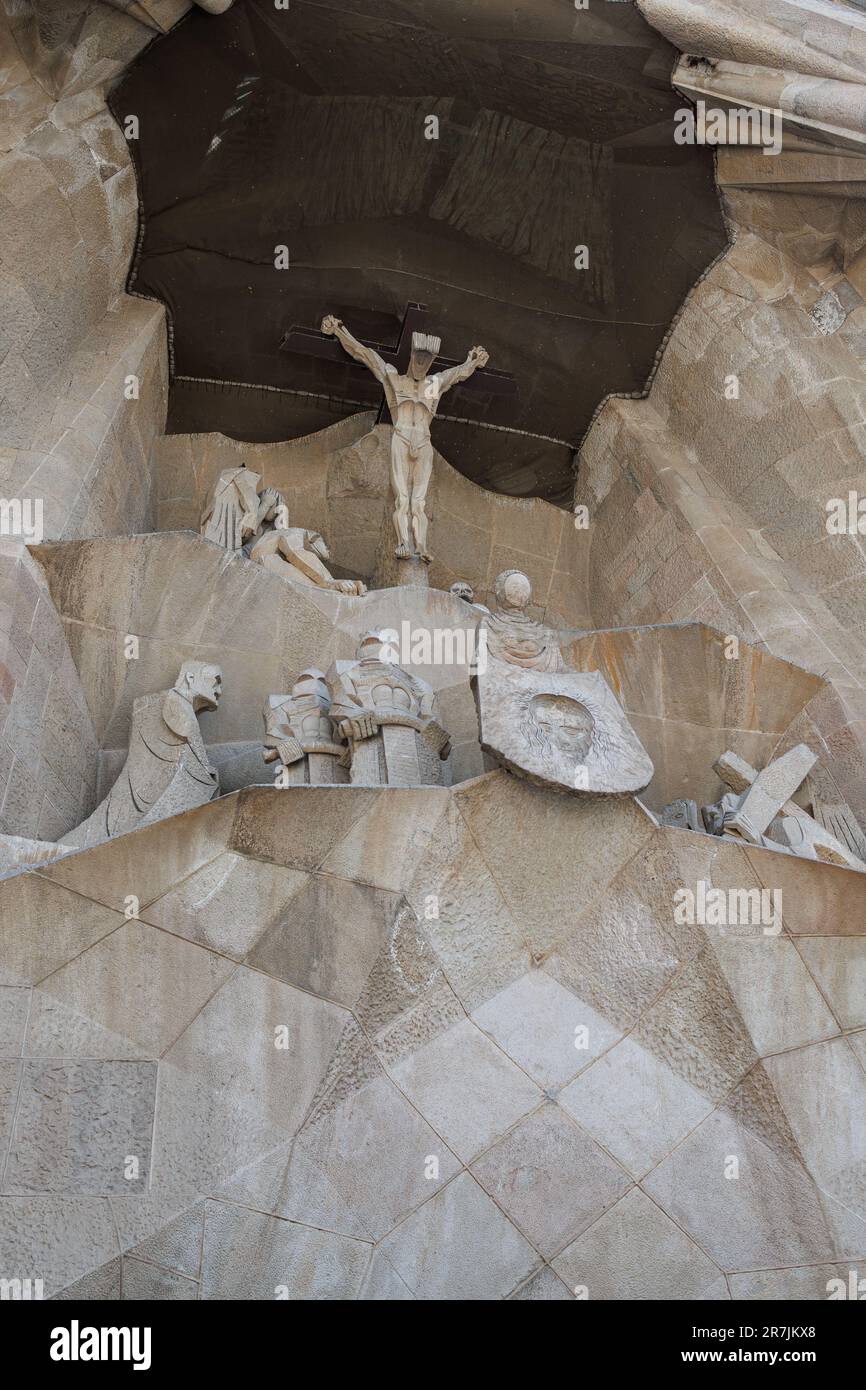 The statues on the Outer Facade of the Basilica of the Sagrada Familia, Barcelona, Spain ...