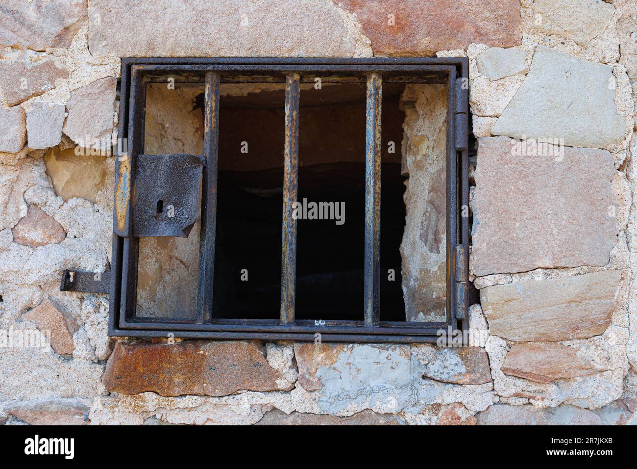 Small Rusty Iron Window with Bars in Montjuic Castle in Barcelona ...