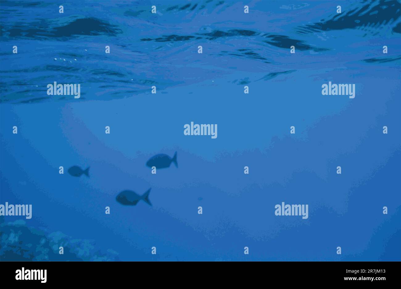 Vector, eps8. Blue abstract background of three fish swimming below the ...
