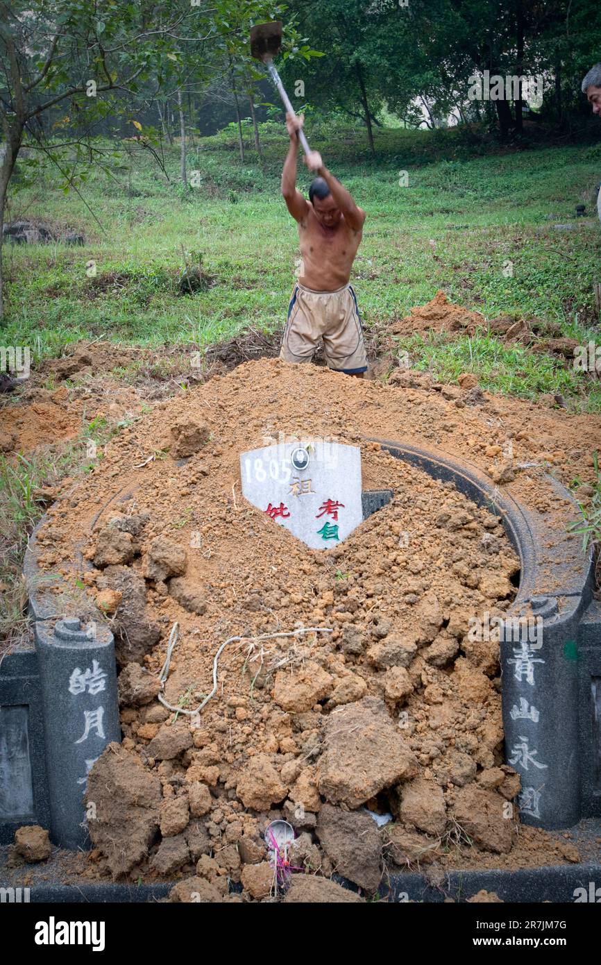 Hired gravediggers exhume remains from a 150 year old cemetery to make ...