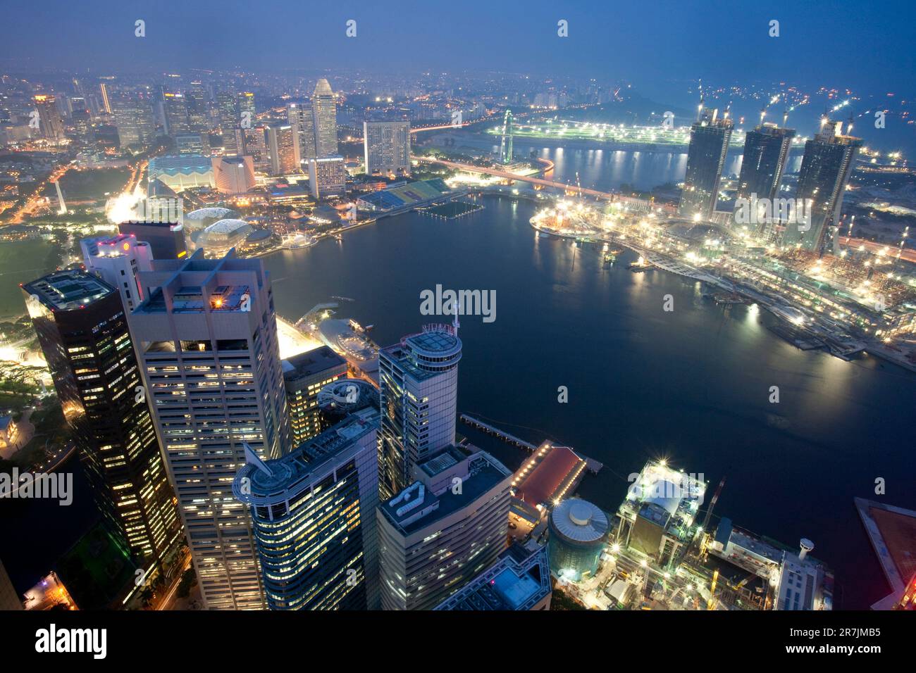 Ariel views of the financial district in Singapore shot from the roof ...