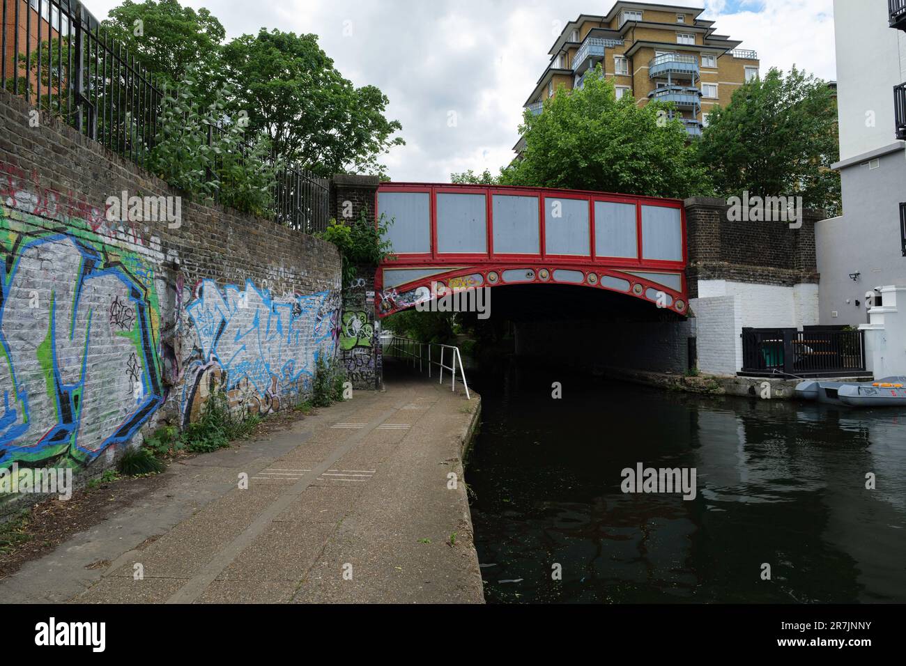 London - 05 28 2022: Close up of the Harrow Rd bridge over the Grand ...