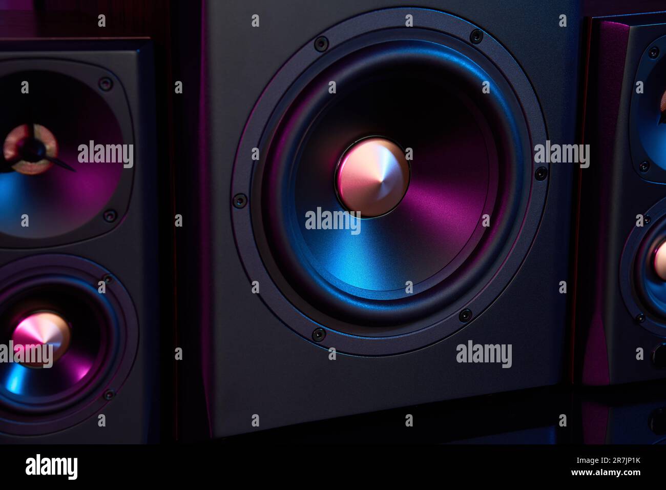 Multimedia acoustic sound speakers with neon lighting. Sound audio ...