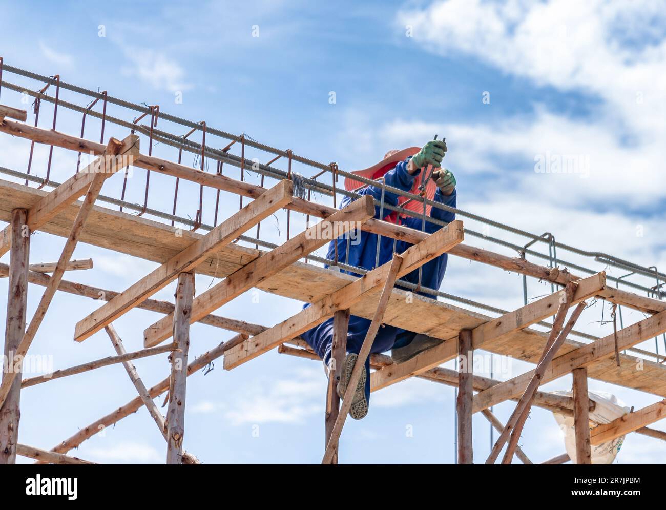 Construction worker wire rod for reinforcement of concrete.Detail of ...