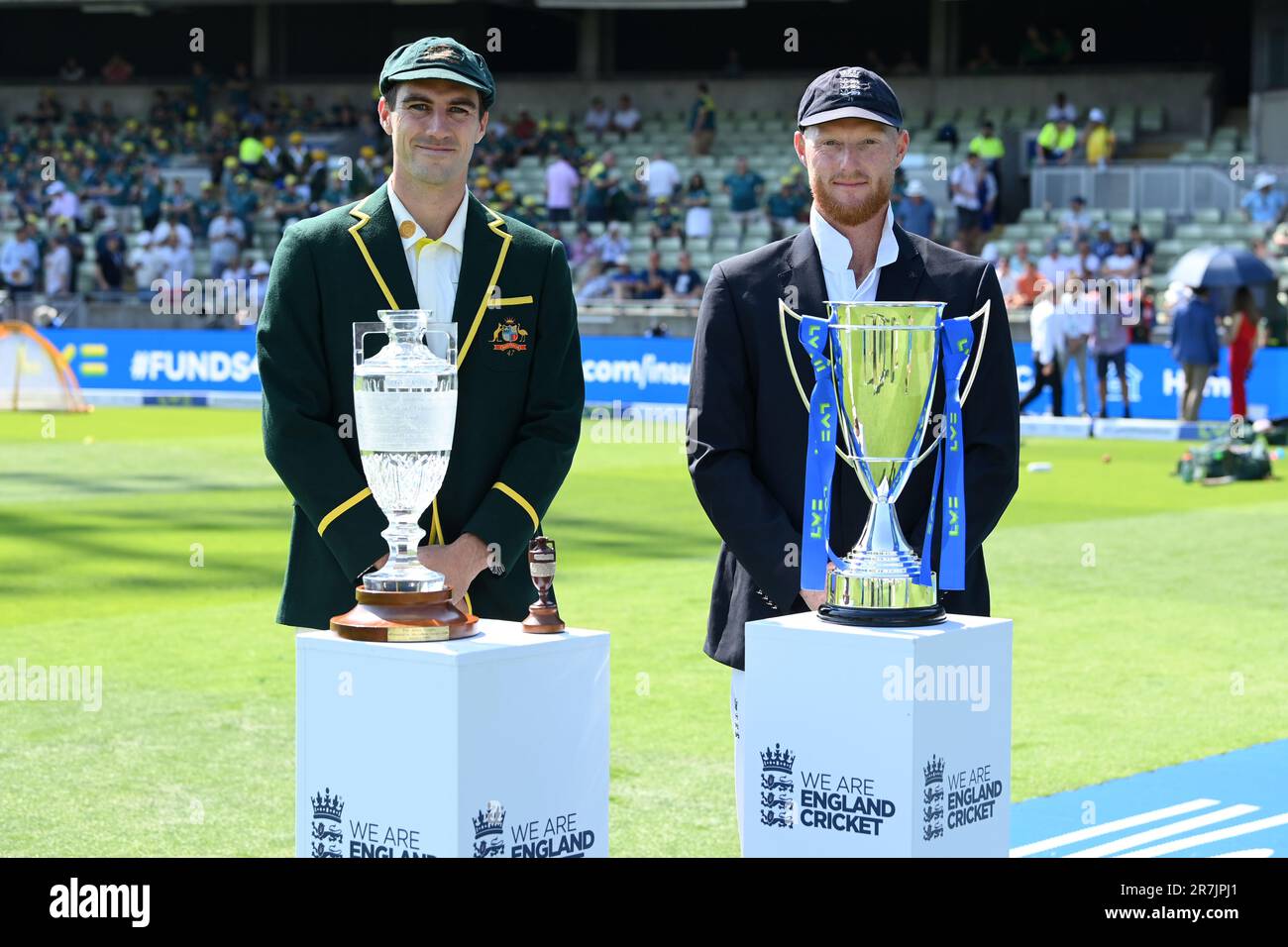 Australia's Pat Cummins (left) and England's Ben Stokes pose for a ...