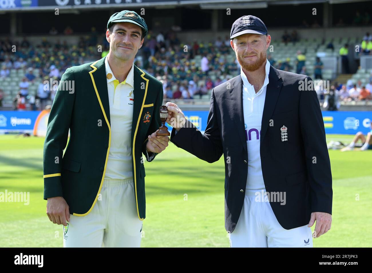 Australia's Pat Cummins (left) and England's Ben Stokes pose for a ...