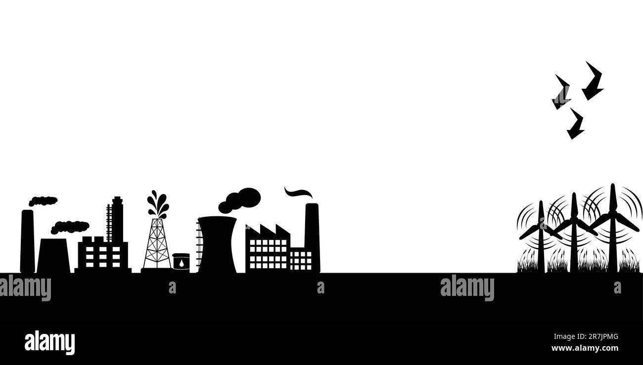 Industrial buildings and alternative clean energy with wind turbines ...