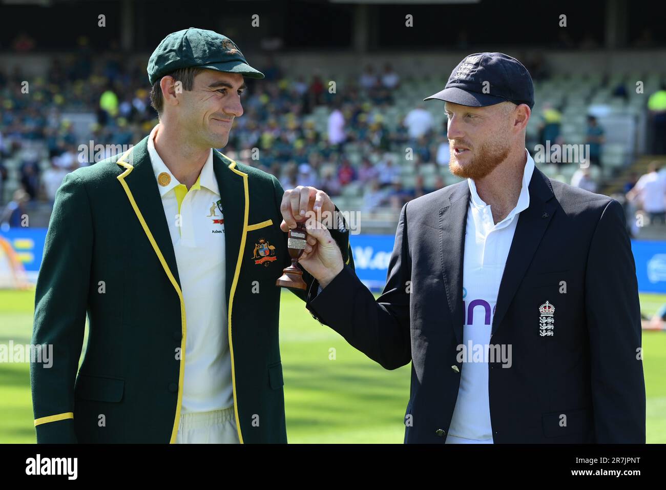 Australia's Pat Cummins (left) and England's Ben Stokes pose for a ...