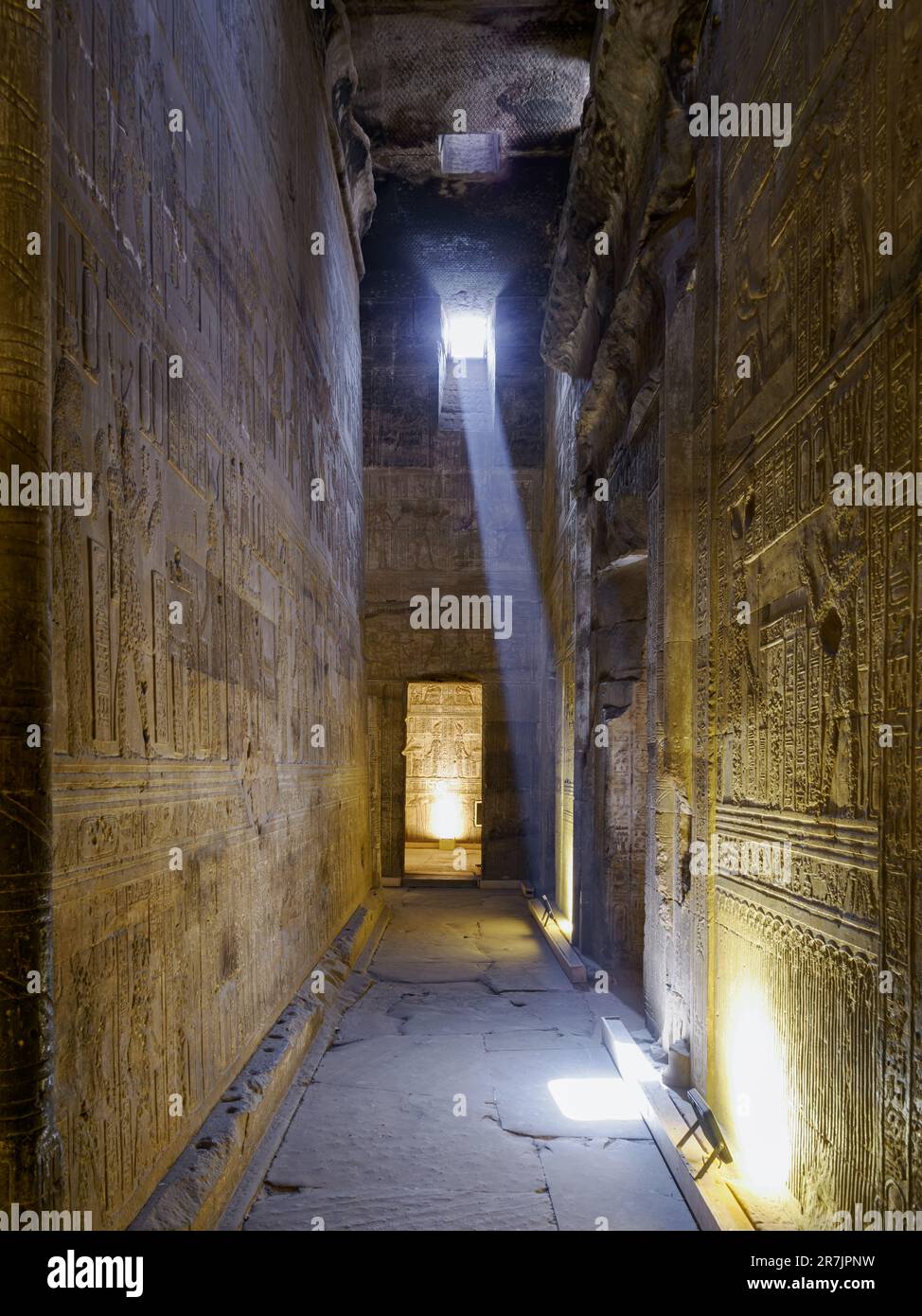 Temple of Dendera: an Ancient Corridor of High Walls and Sunlit Stock ...