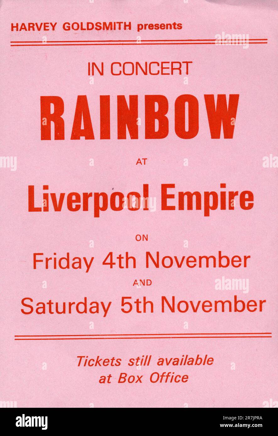 Rock group Rainbow concert flyer Liverpool November 4 and 5th 1977 ...