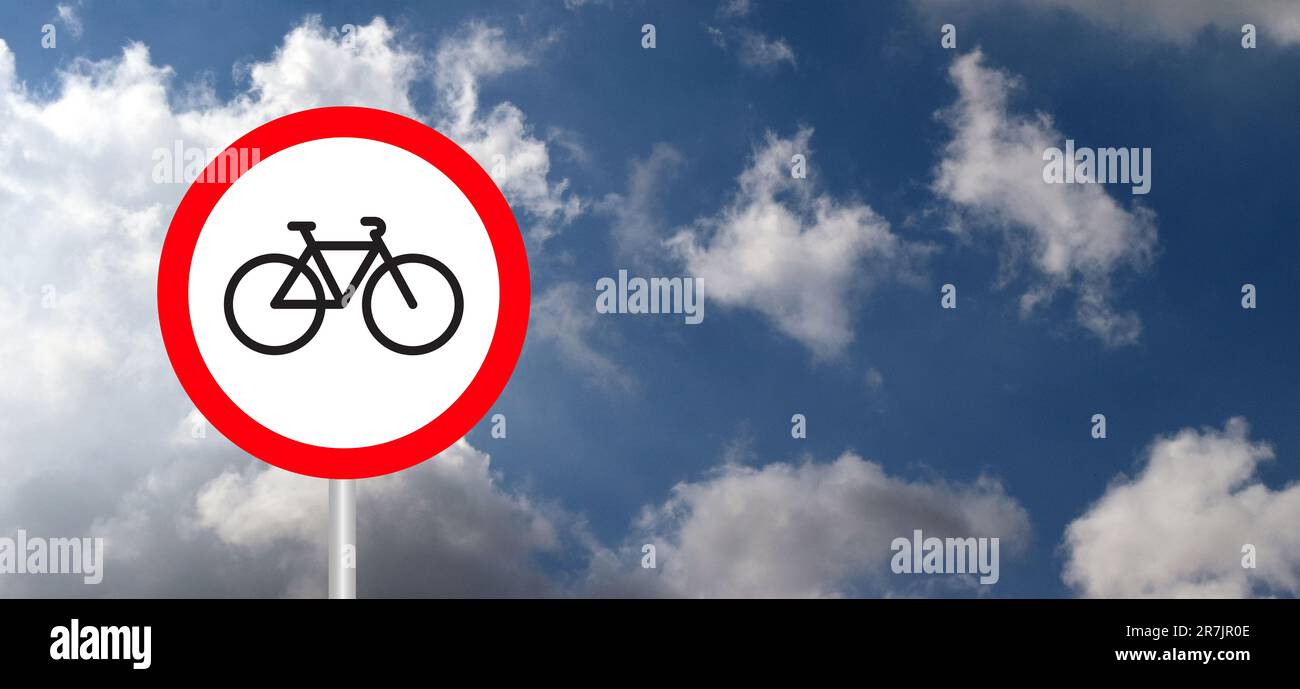 Red circle signboard, road sign on blue Sky. Stop halt allowed or do ...