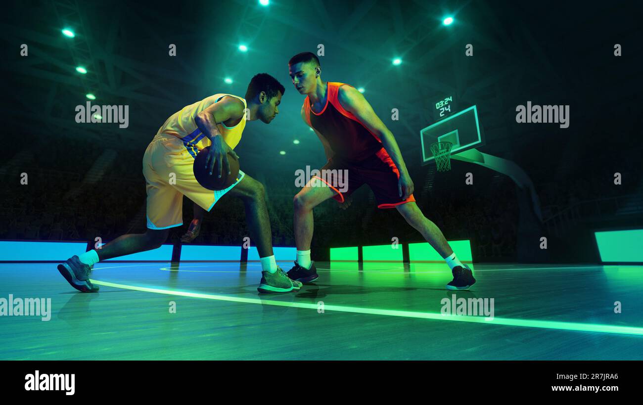 Young athletes, professional two basketball players of competitive ...