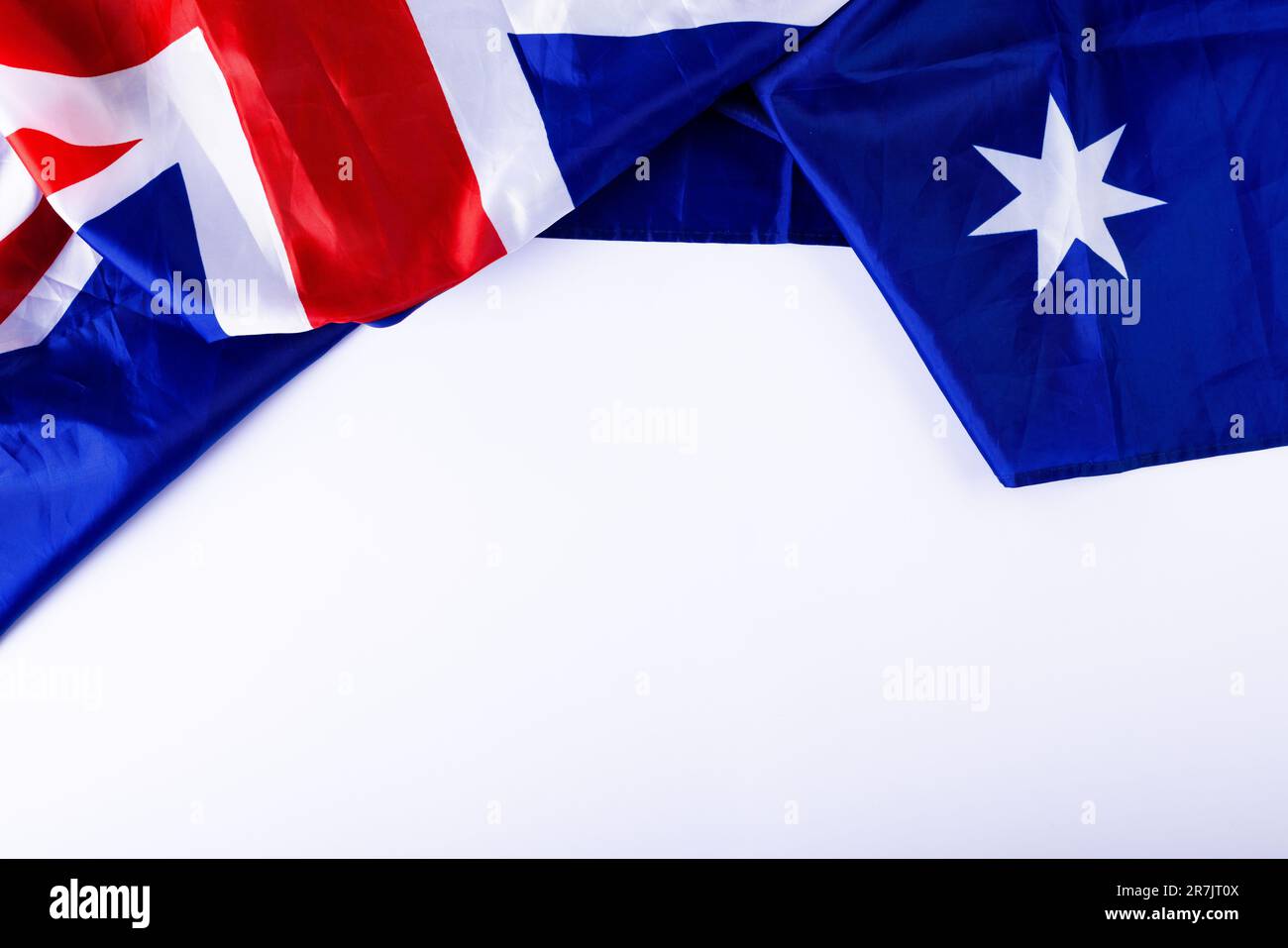 Overhead view of australian flag over white background, copy space ...