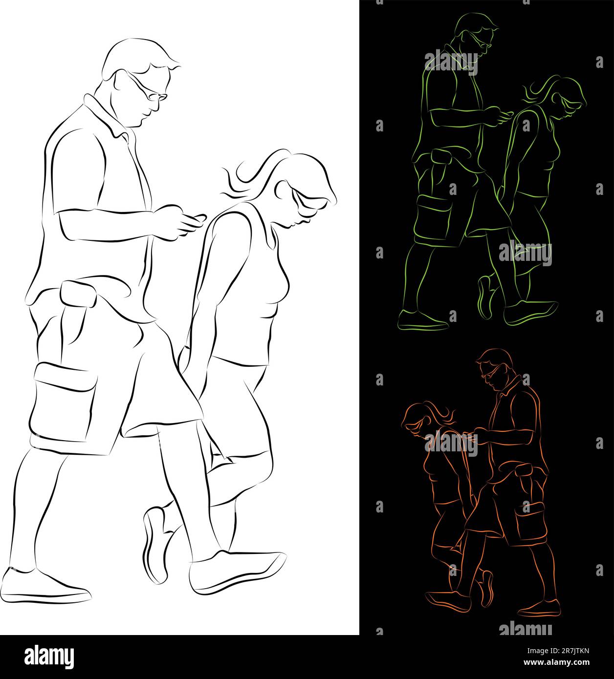 An image of a couple going for a walk line drawing Stock Vector Image ...