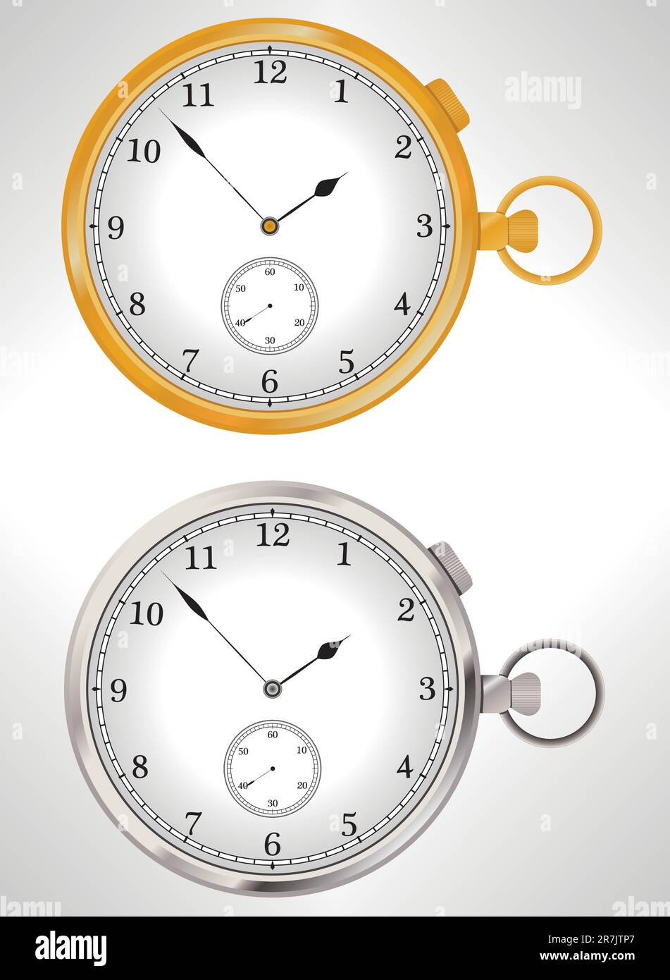 Illustration of traditional antique pocket watches, isolated and in two ...