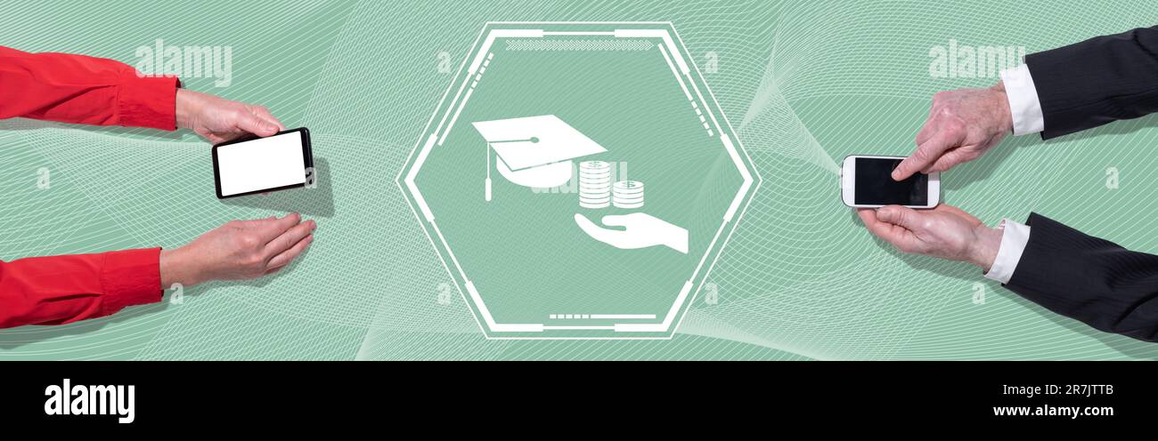 Top view of hands using mobile phone with symbol of fafsa concept Stock ...