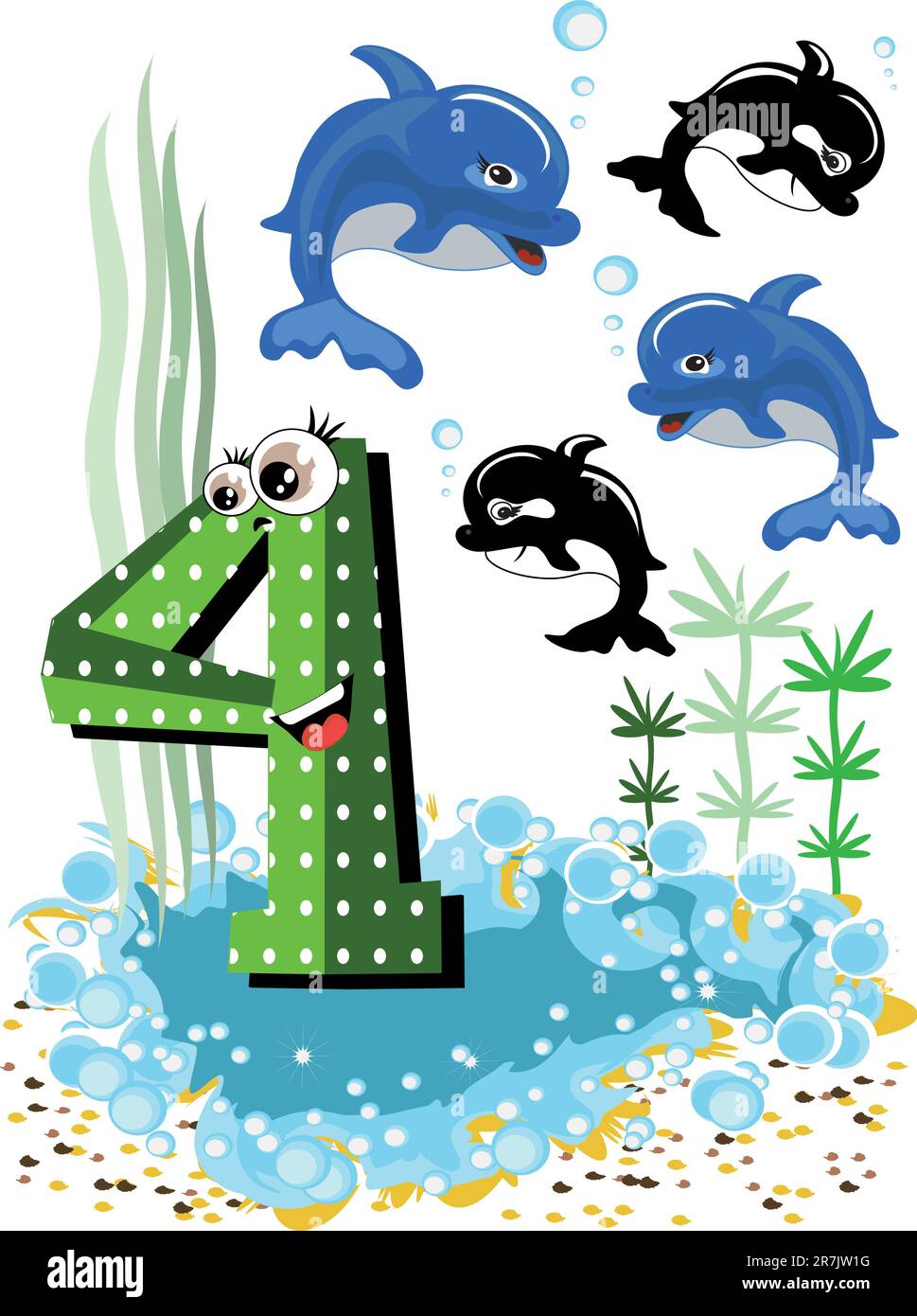 Sea animals and numbers series for kids, from 0 to 10 -4,dolphins Stock ...