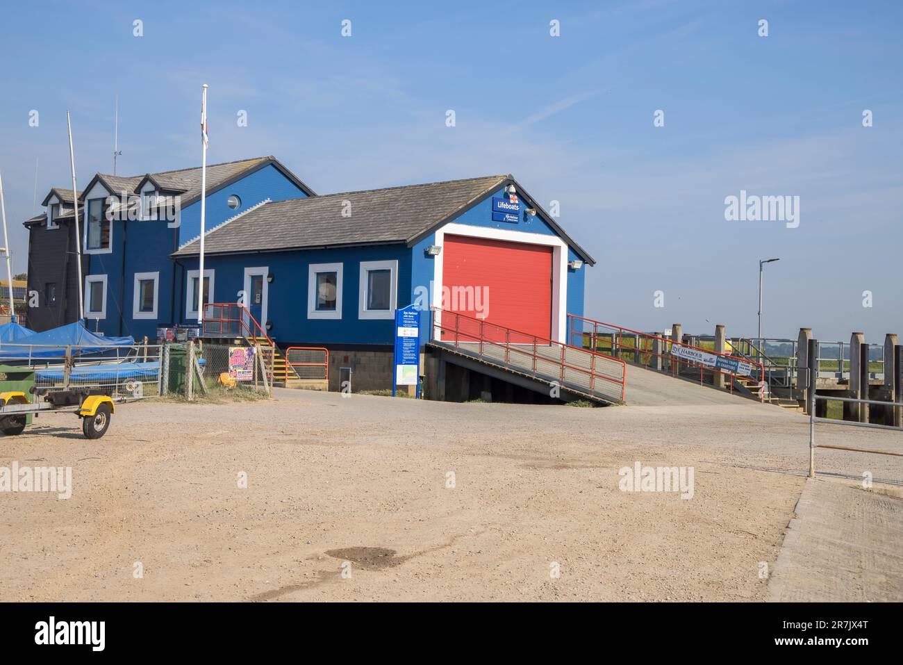lifeboat station at the entrance to rye harbour on the East Sussex ...