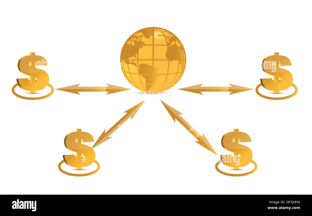 Global success concept dollar signs on a white background illustration ...