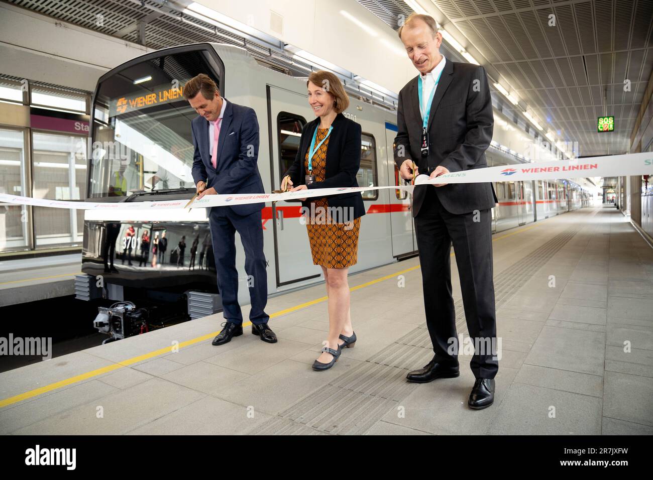 Vienna, Austria. 16 June 2023. New subway train „X-Wagen“ being introduced by Wiener Linien for ...