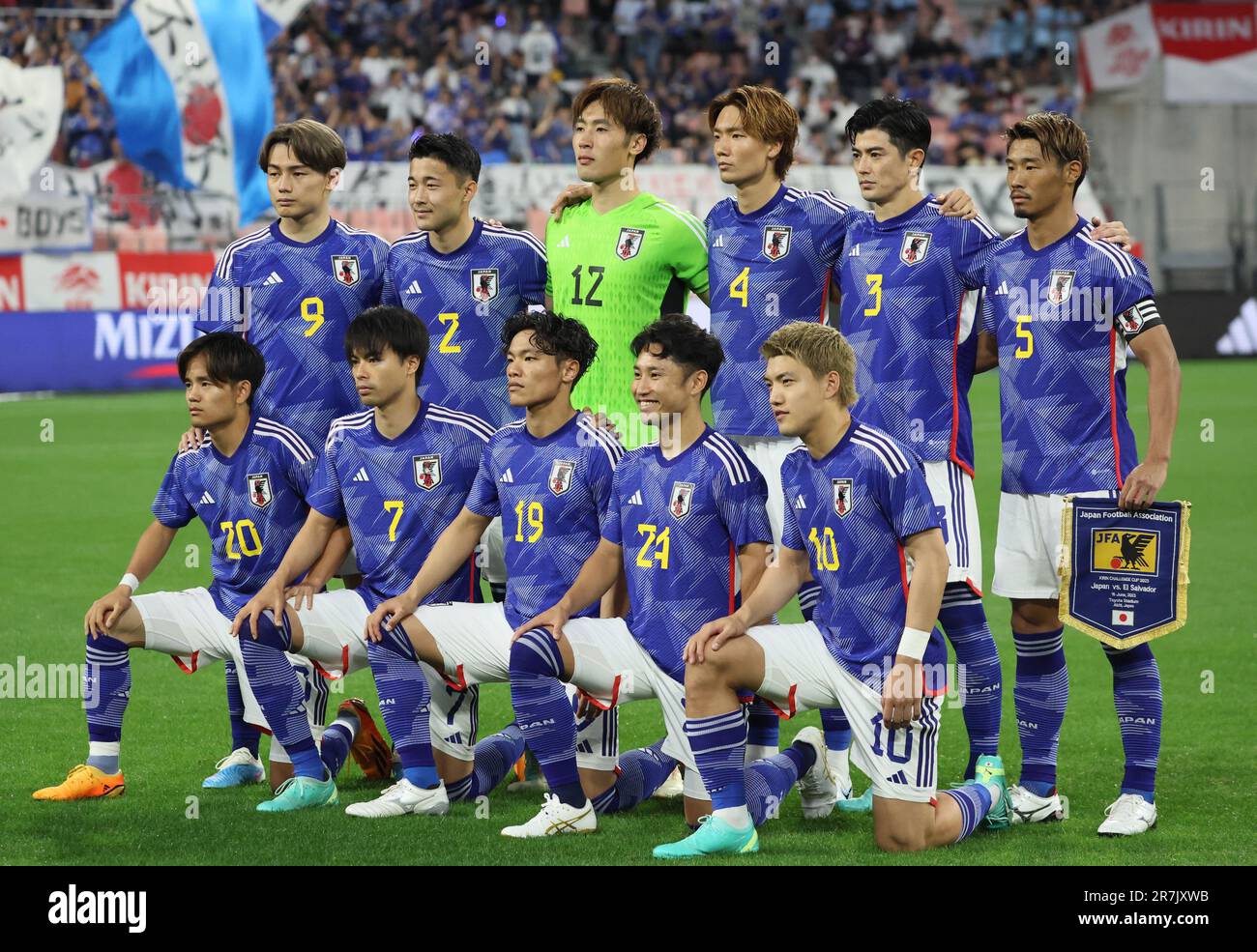 Toyota, Japan. 15th June, 2023. Japan's national football squad pose ...