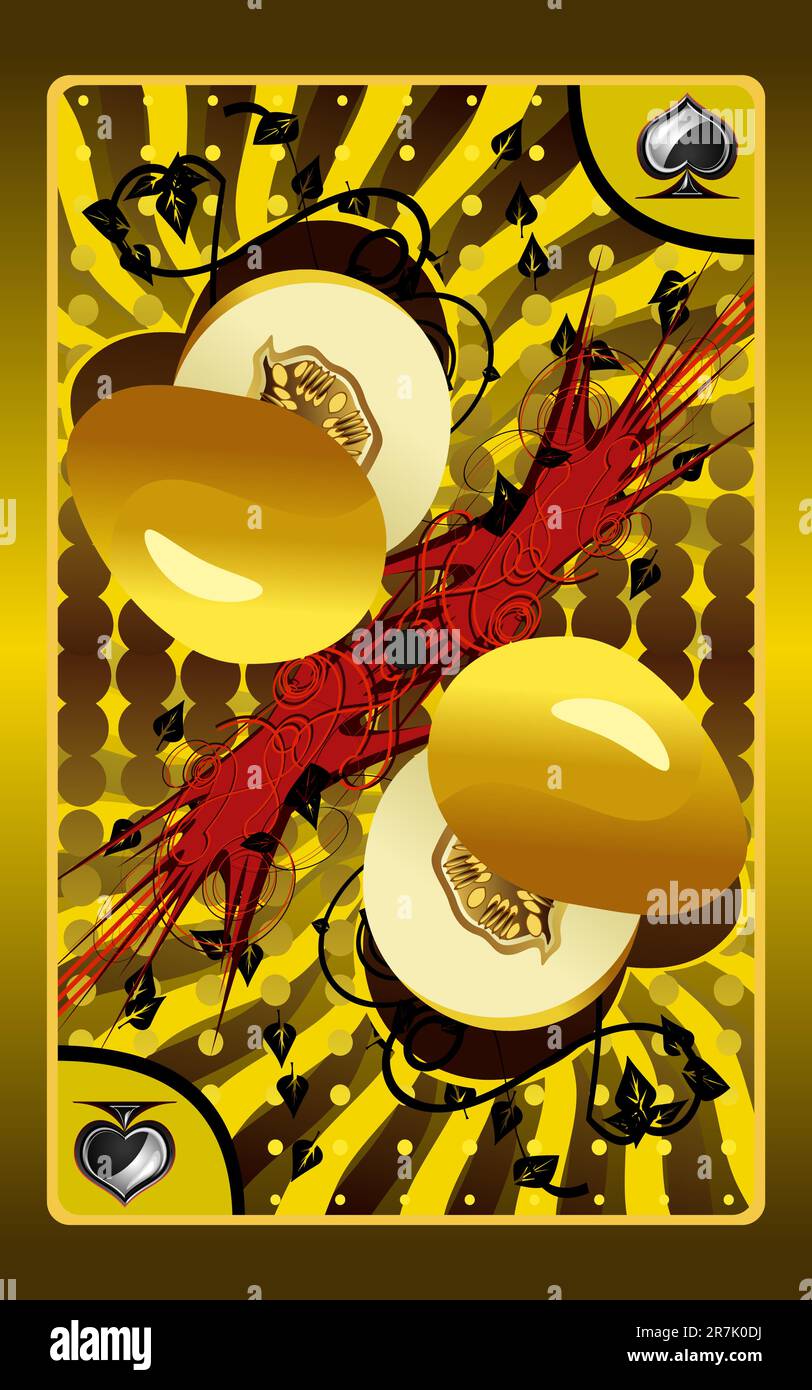 playing card in yellow colors with images melons Stock Vector Image ...