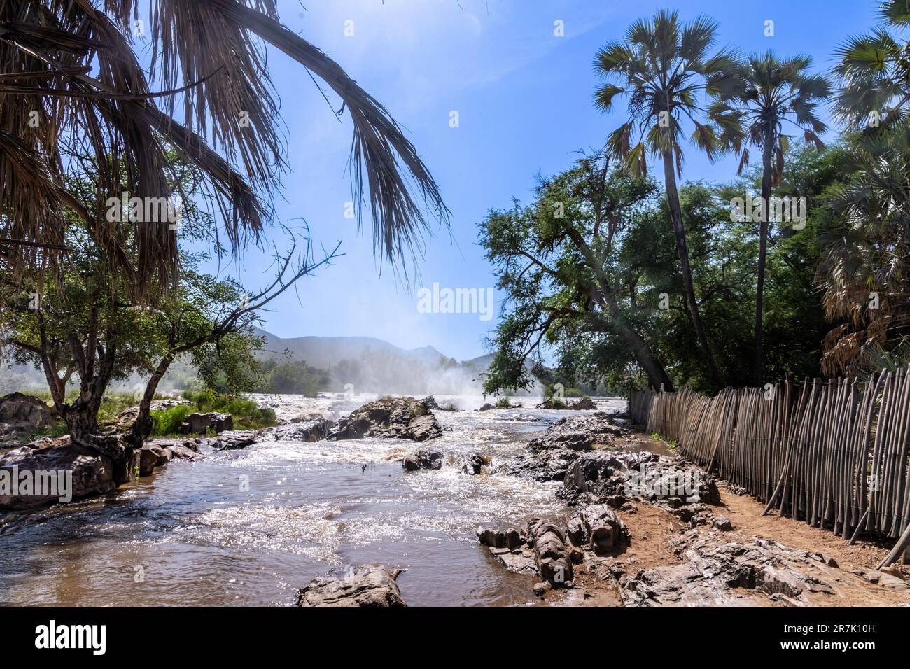 River rushing over jagged cliffs, Epupa falls Cunene River in Namibia ...