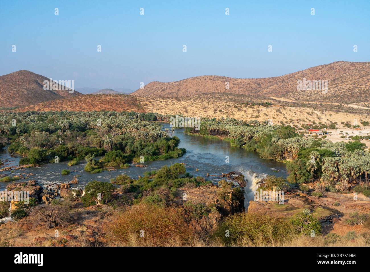 River rushing over jagged cliffs, Epupa falls Cunene River in Namibia ...
