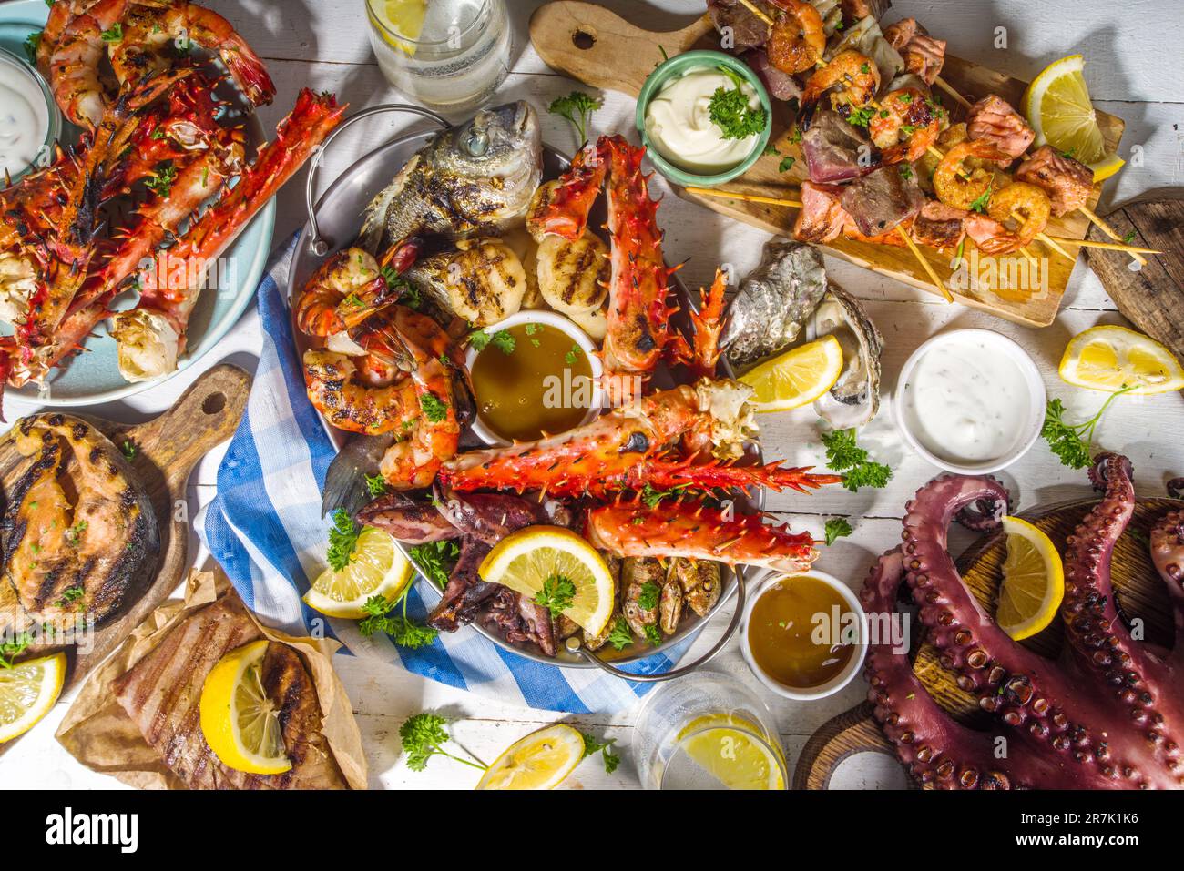 Assortment various barbecue Mediterranean grill food - fish, octopus ...