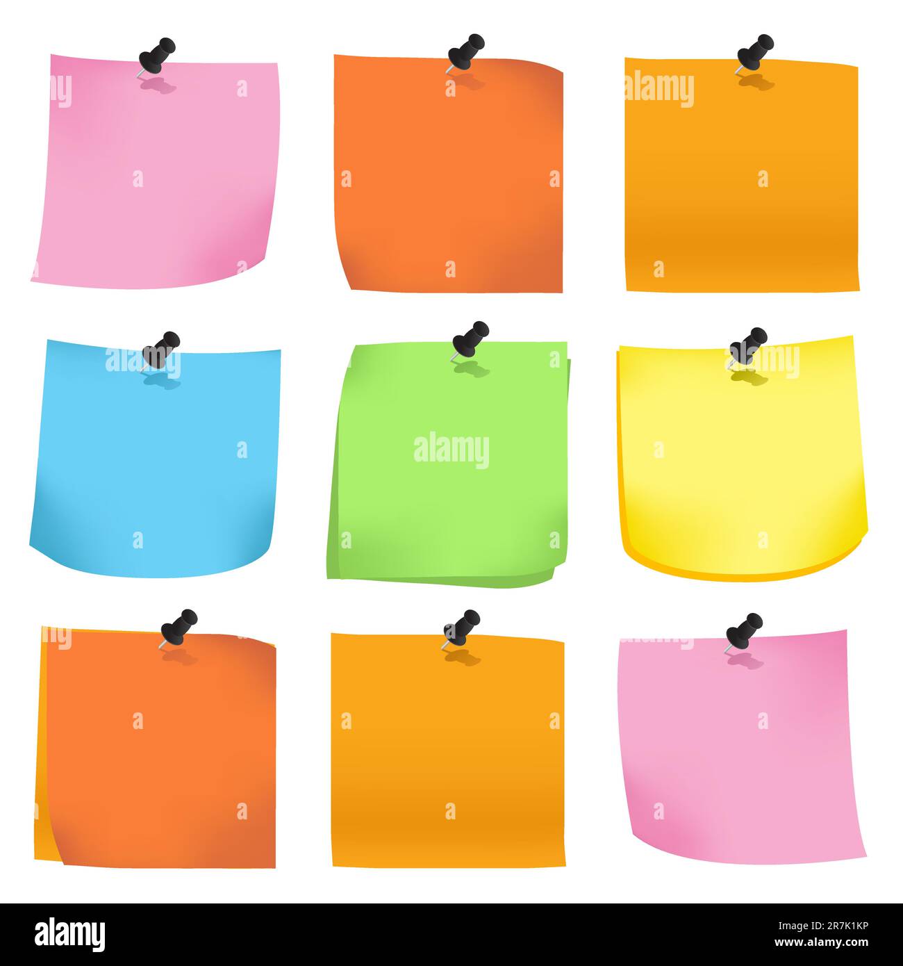 illustration of pin with colorful papers on white background Stock ...