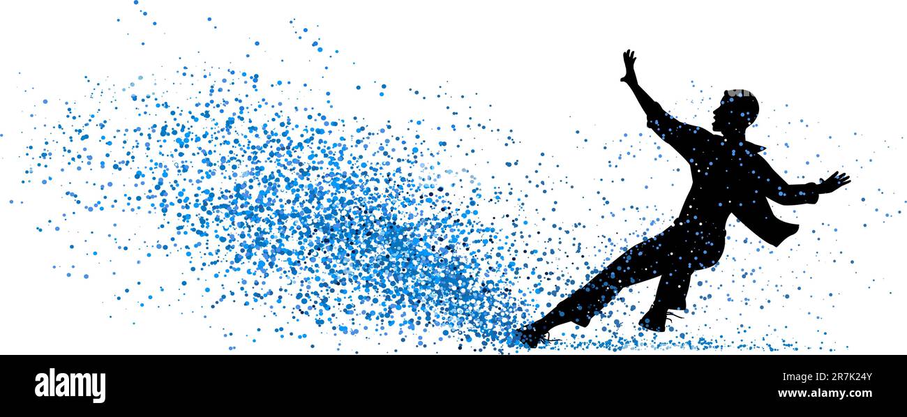 Editable vector illustration of a young man sliding with water spraying ...