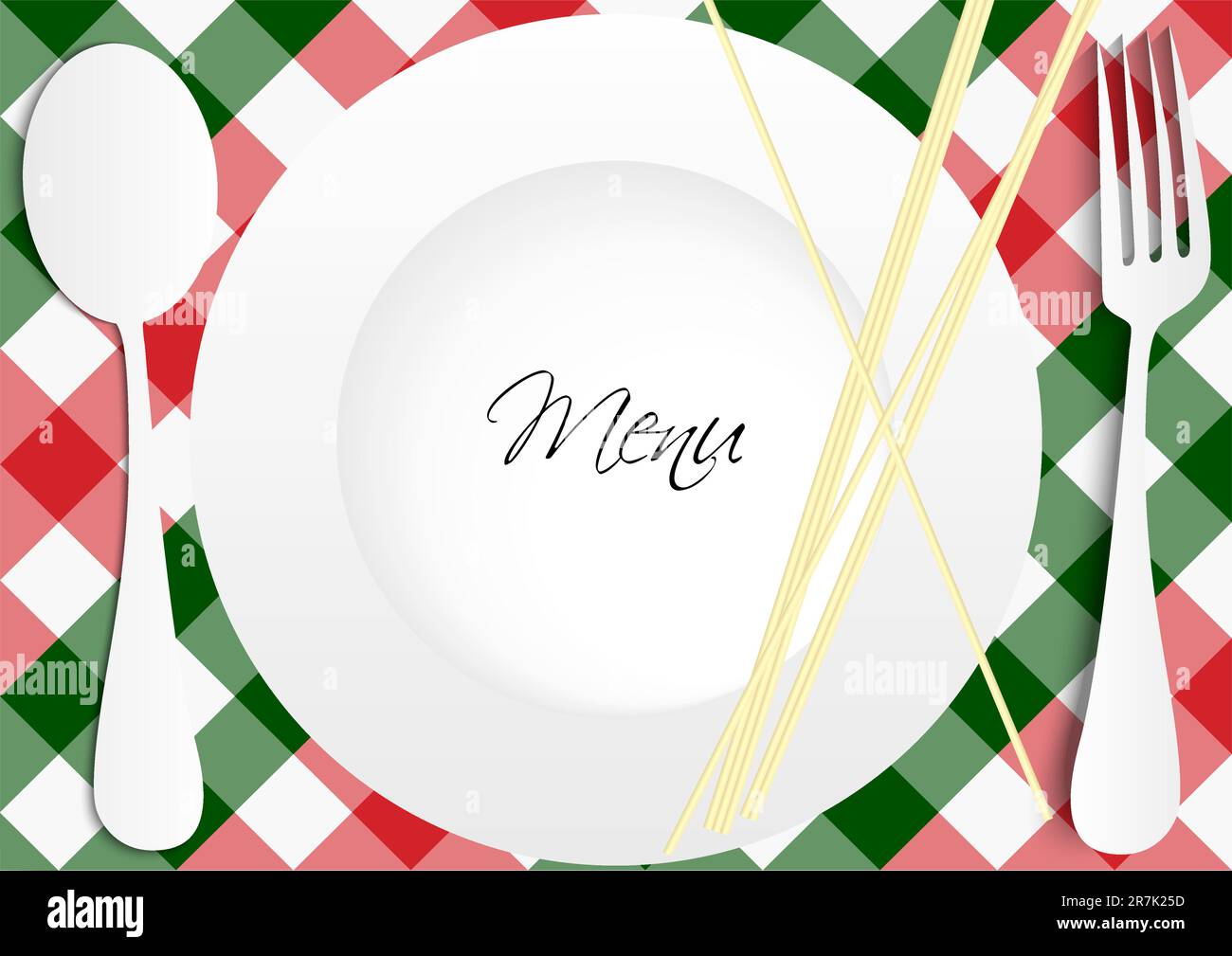Menu Card Design - Red and Green Gingham Texture With Plate, Cutlery ...